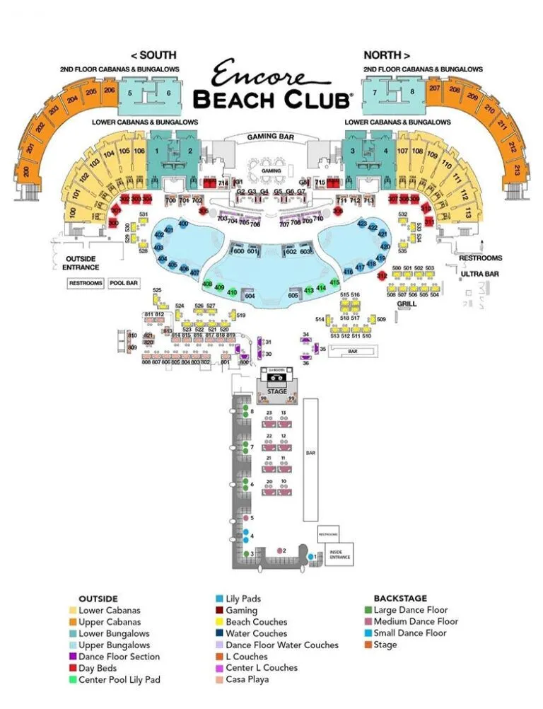 Map of Encore Beach Club Las Vegas (2026)